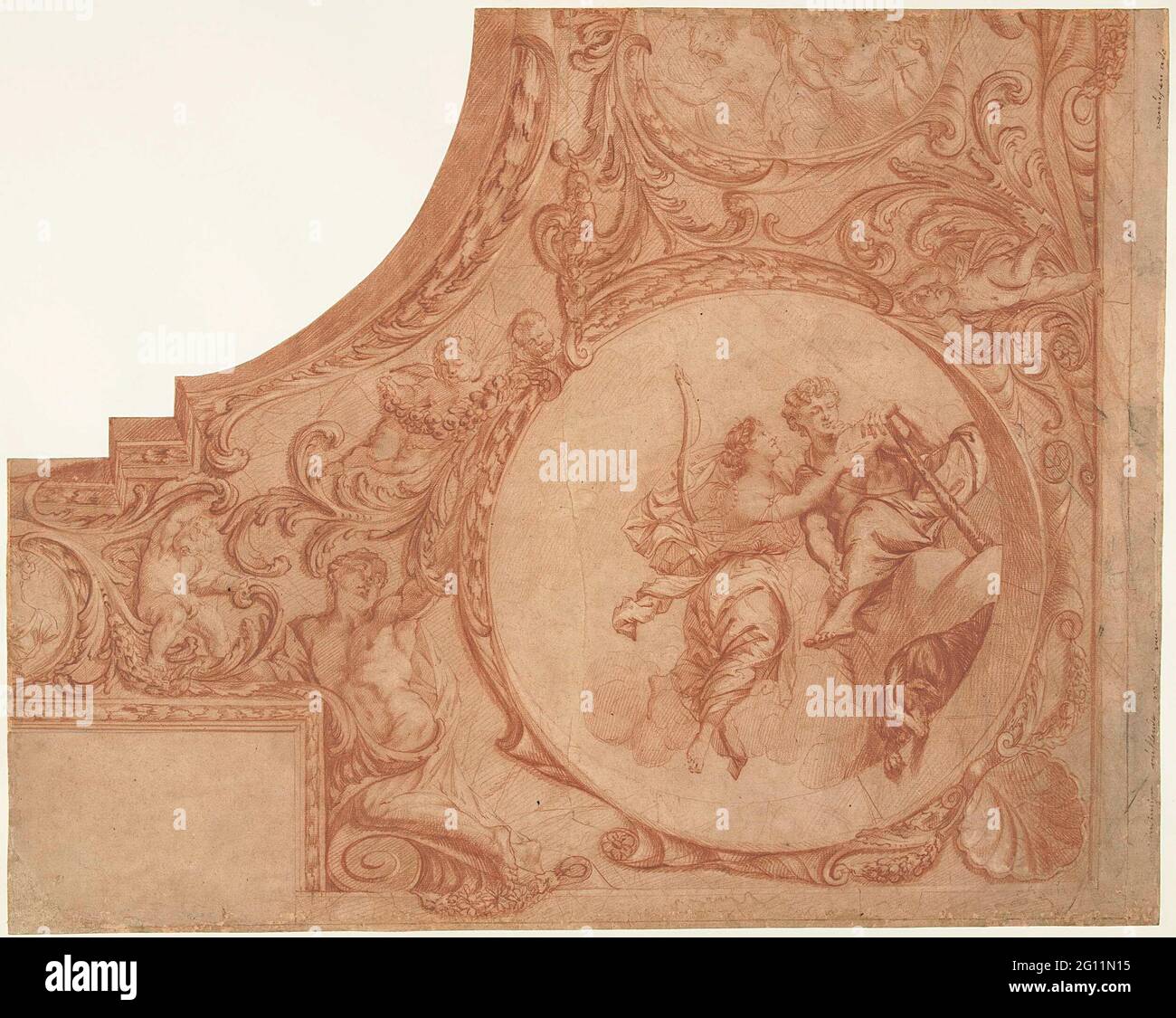 Design pour une pièce d'angle d'un plafond avec Diana et Endymion. Coin ...