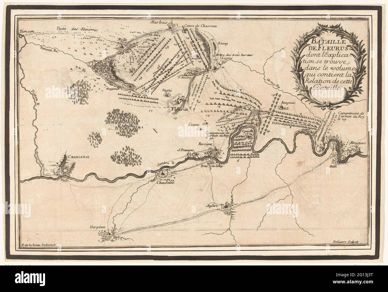 Bataille de Fleurus, 1690; bataille de la fleurus. Carte de la région ...