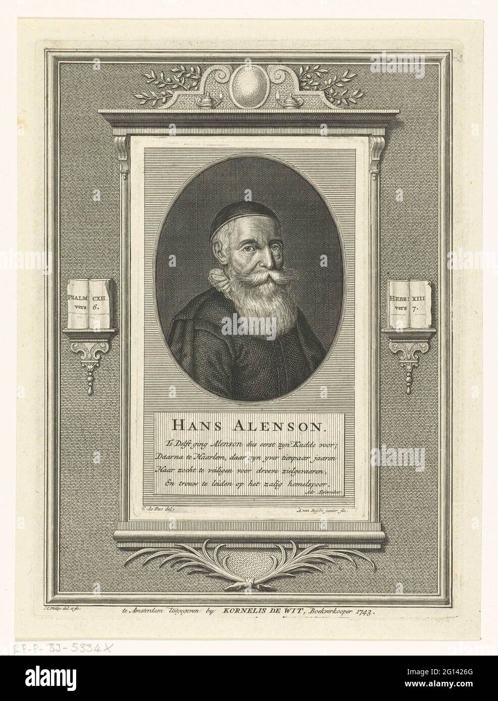 Portrait de Hans Alenson. Imprimé à partir de deux assiettes : portrait ...