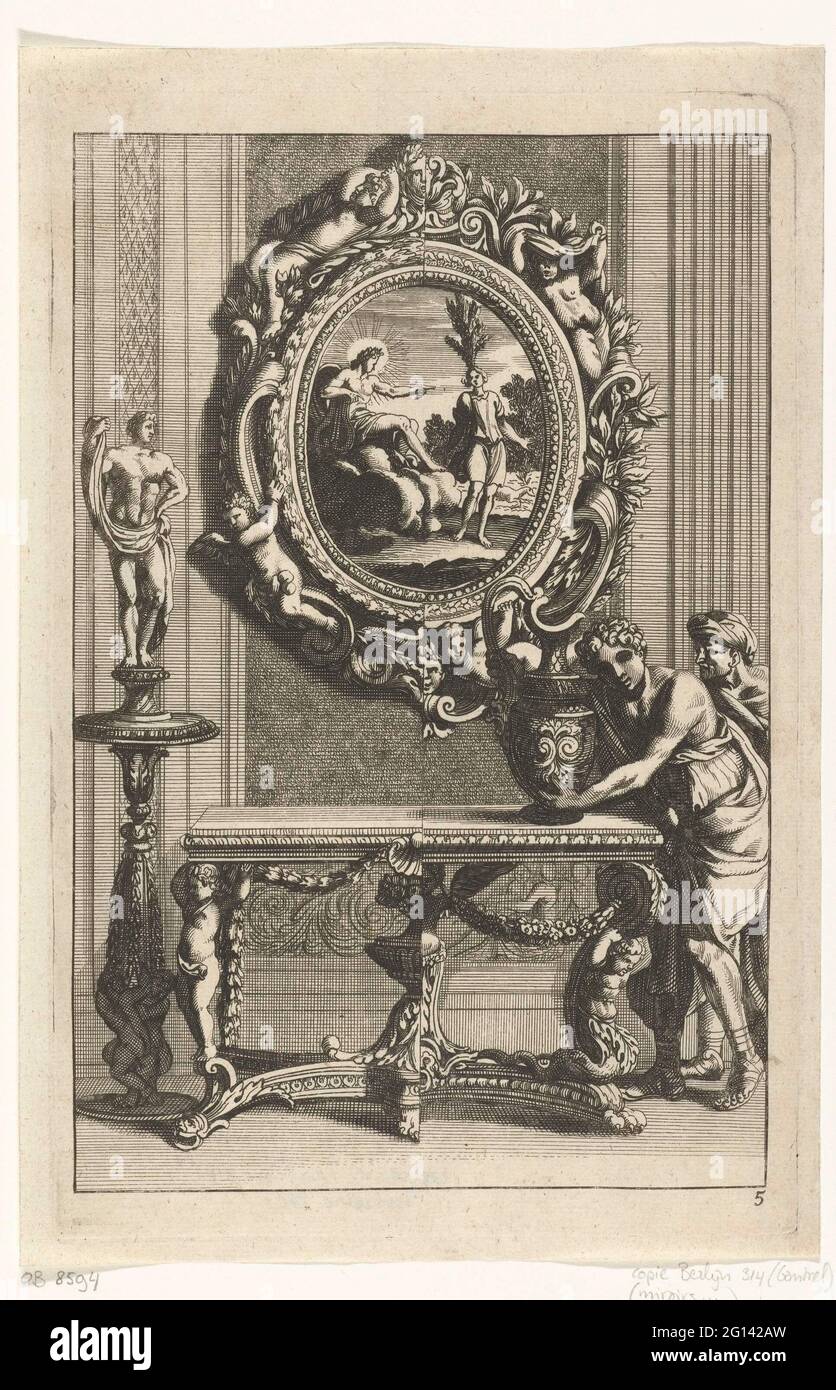 Miroir ovale avec Apollon et Cyparissus ; Livre de miroirs tables et ...