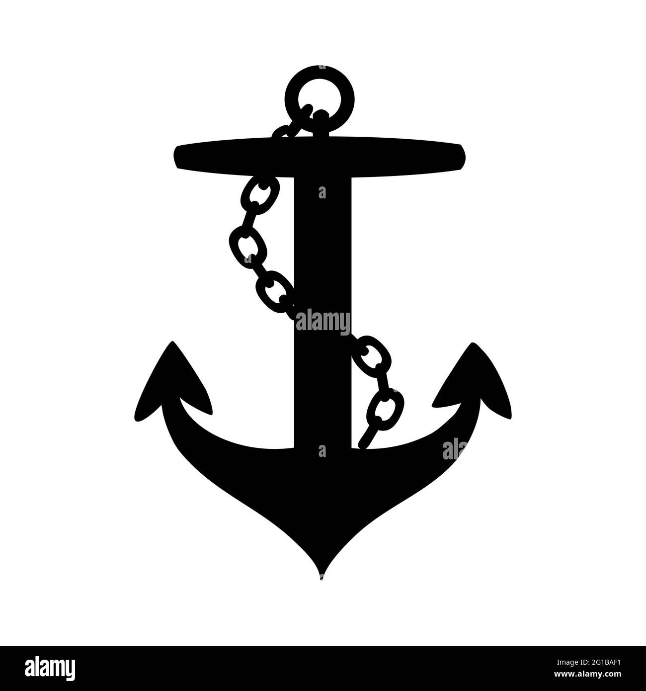 Icône d'ancrage isolée sur fond blanc. Ancrage avec silhouette de chaîne, symbole marin, panneau ...