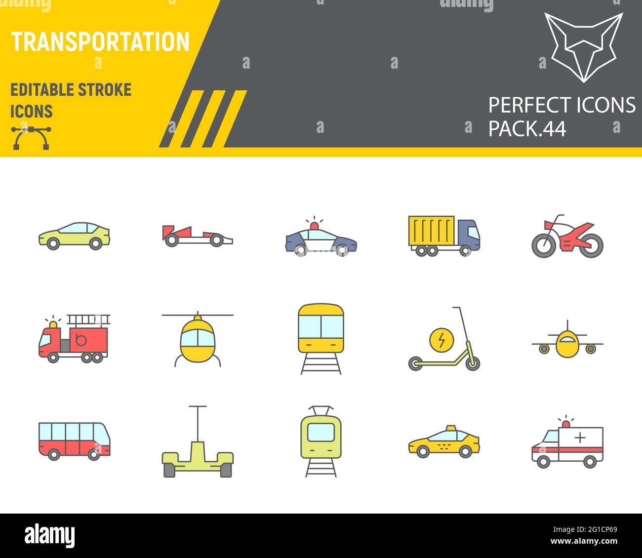 Jeu d'icônes de ligne de transport, collection de transport, graphiques ...