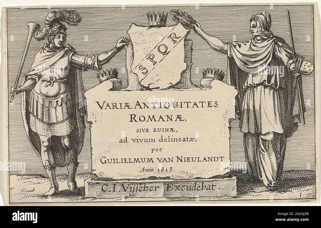 La renommée et l'art à côté d'une pierre monumentale; Variae archate ...