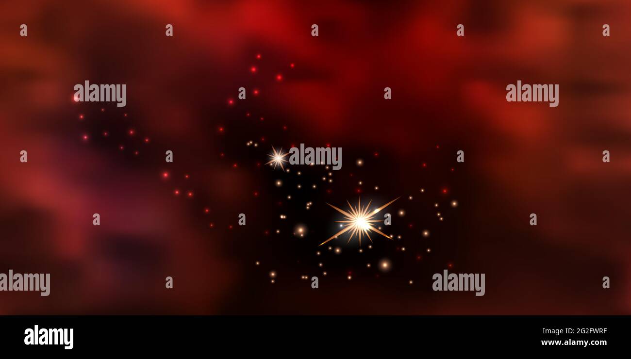 Fond d'espace Galaxy avec des nuages rouges fantaisie et des étoiles ...