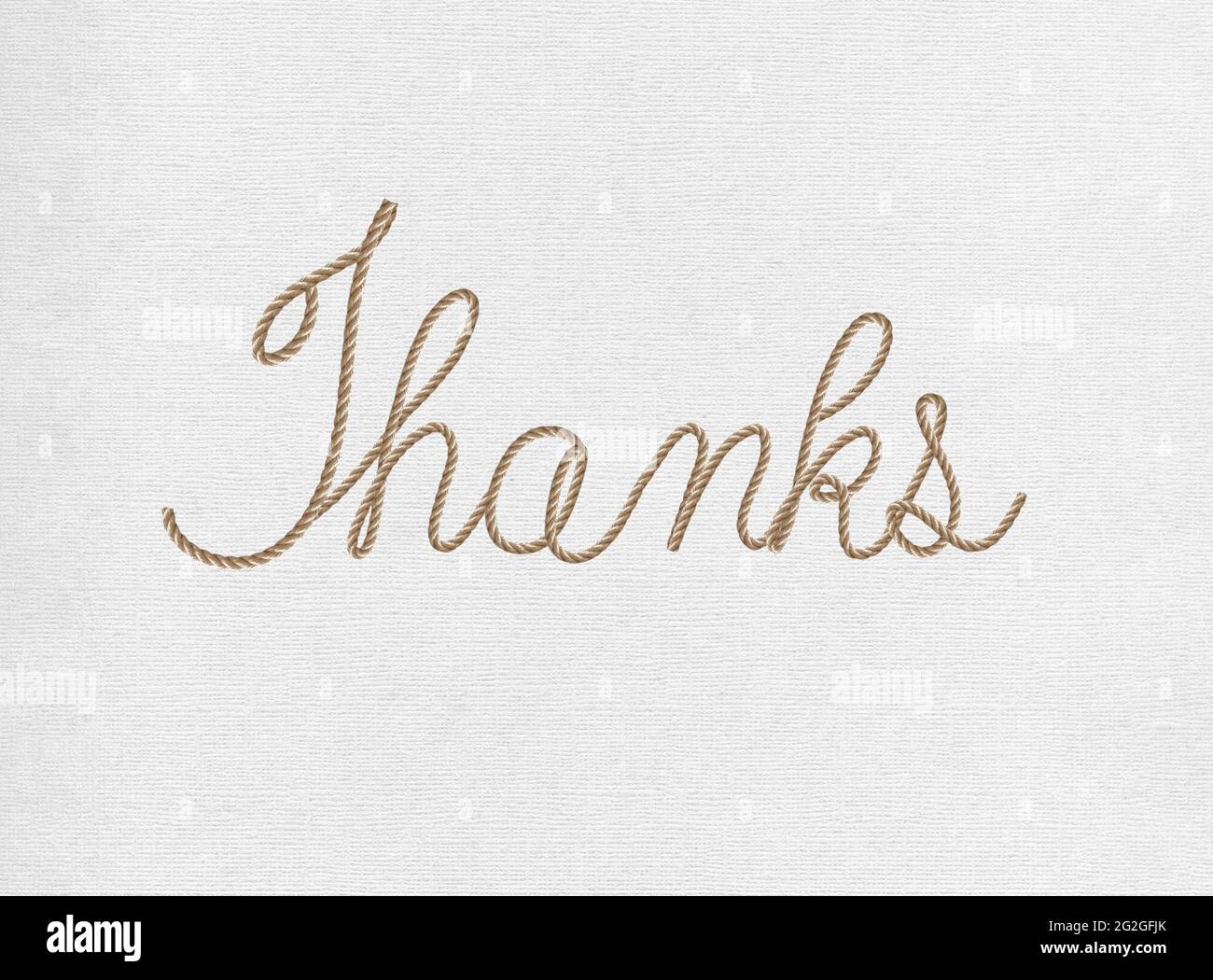 Merci texte en écriture cursive sur fond blanc lin texturé Photo Stock ...