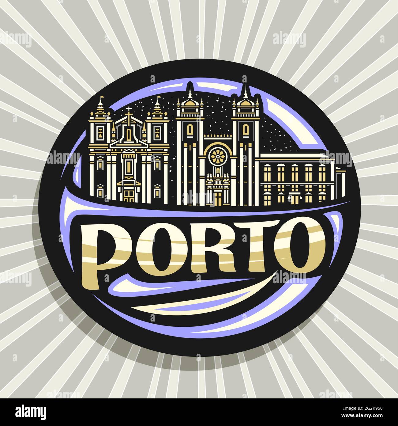 Logo Vector pour Porto, badge décoratif noir avec illustration de la ...