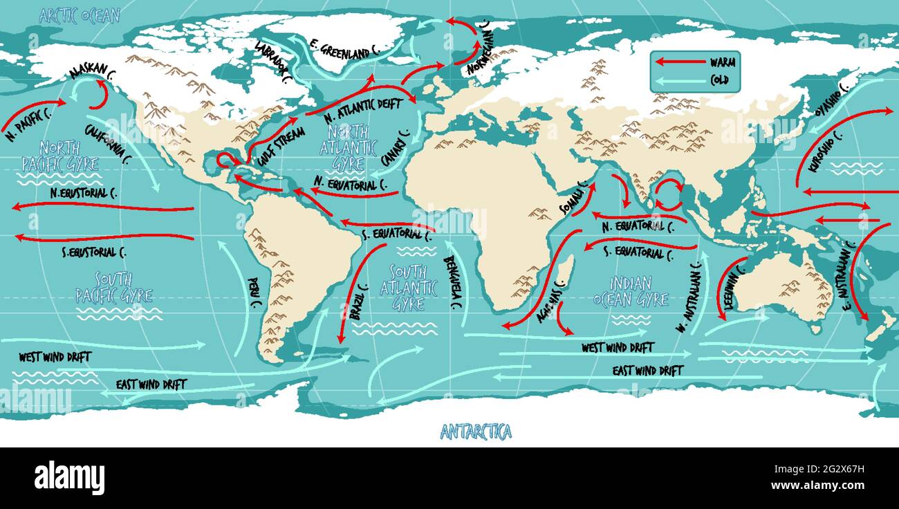 La carte du monde actuel de l'océan avec les noms d'illustration Image ...