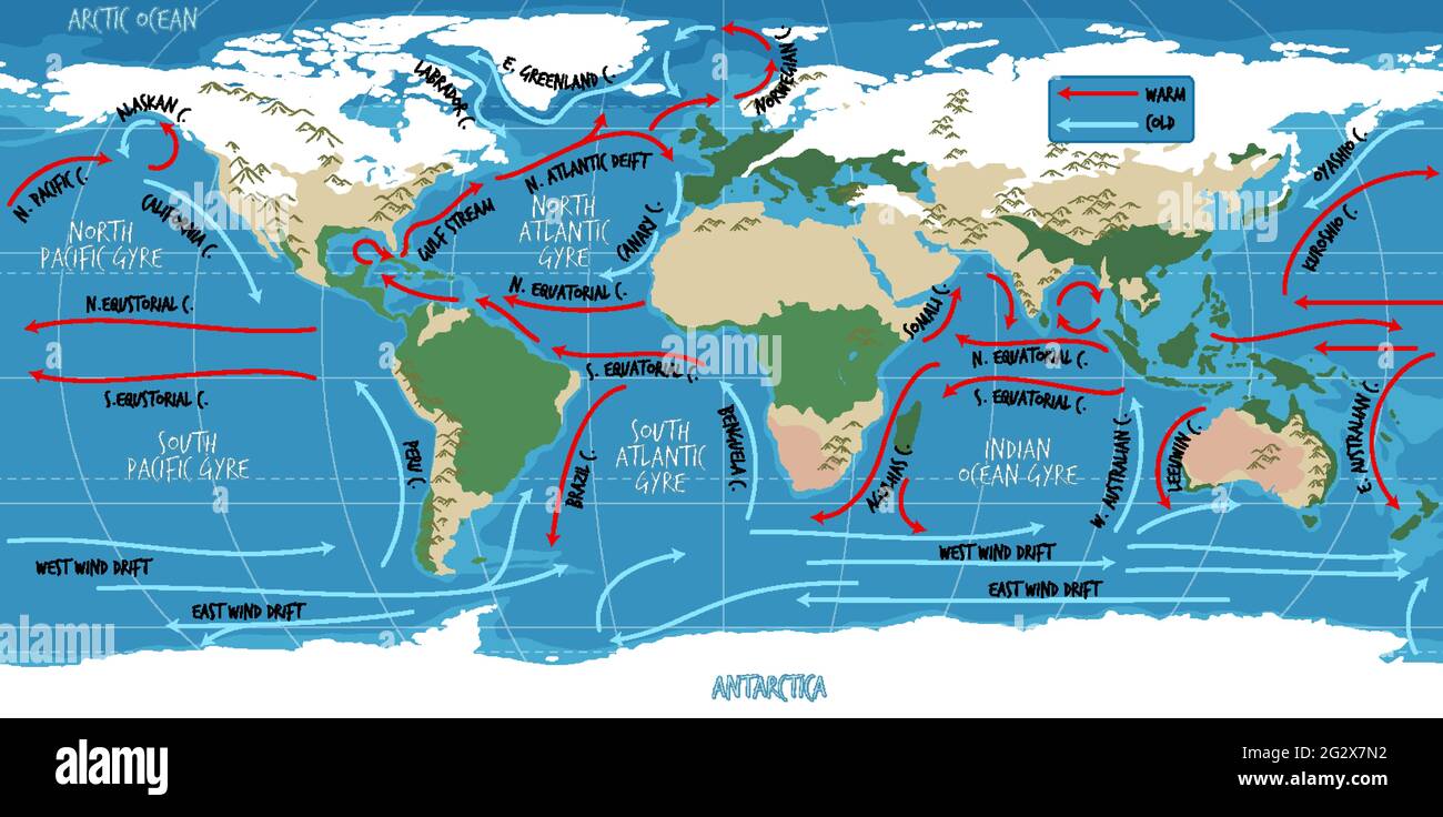La carte du monde actuel de l'océan avec les noms d'illustration Image ...