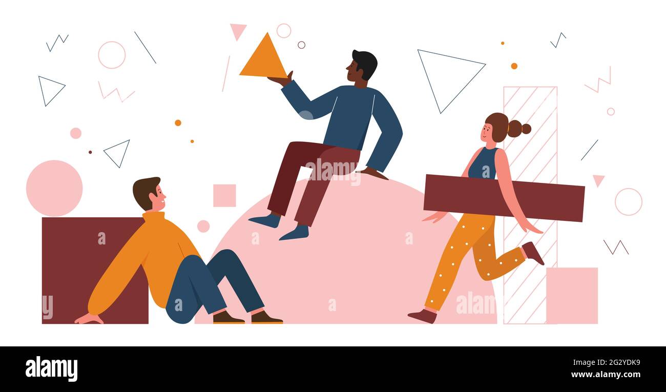 Les gens organisent des formes géométriques abstraites, un cercle carré ...