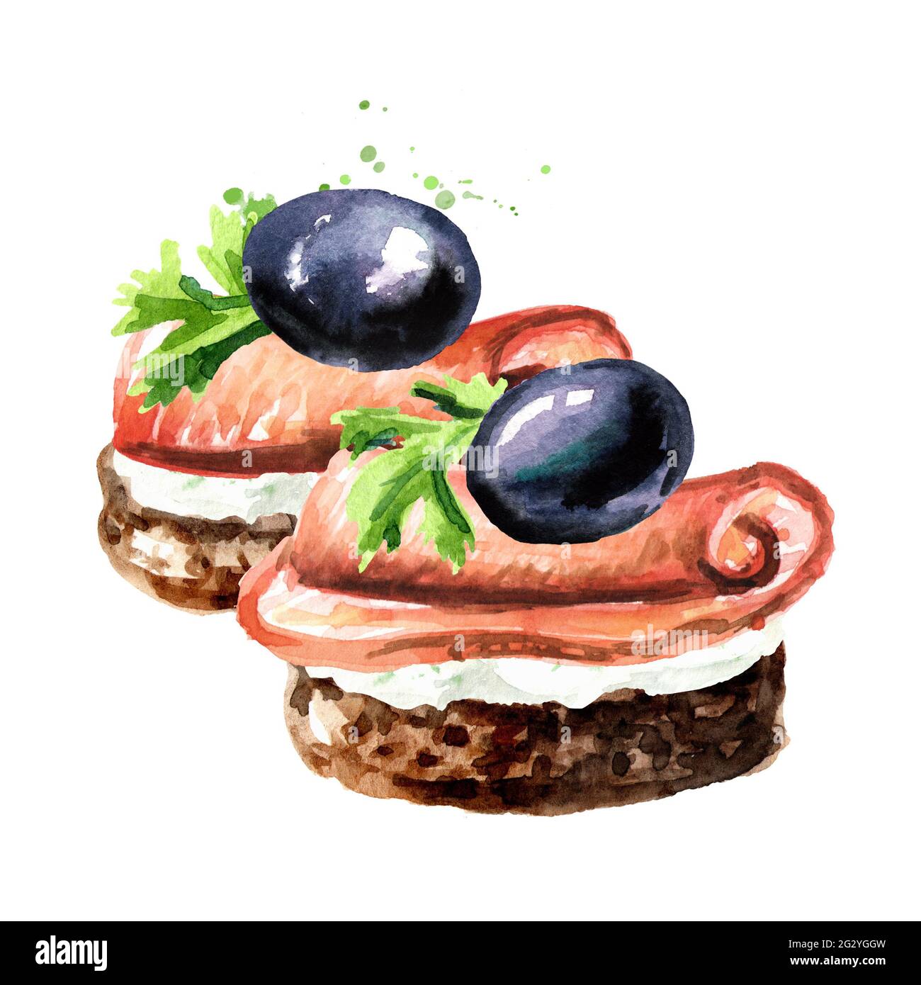 Apéritif pour une table de fête. Mini-canape avec jambon et olives ...