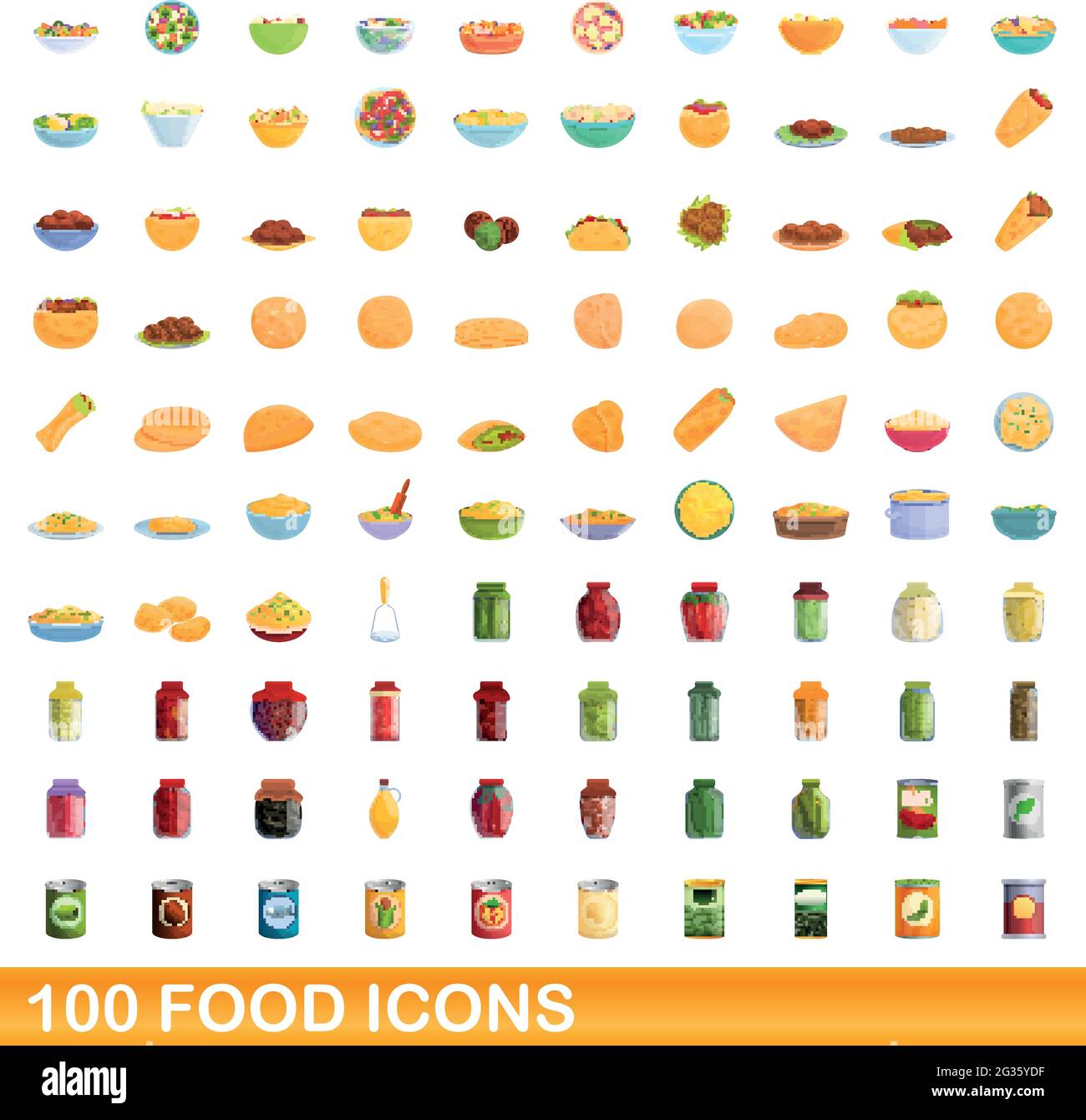 100 food icons set. Cartoon illustration de 100 icônes alimentaire ...