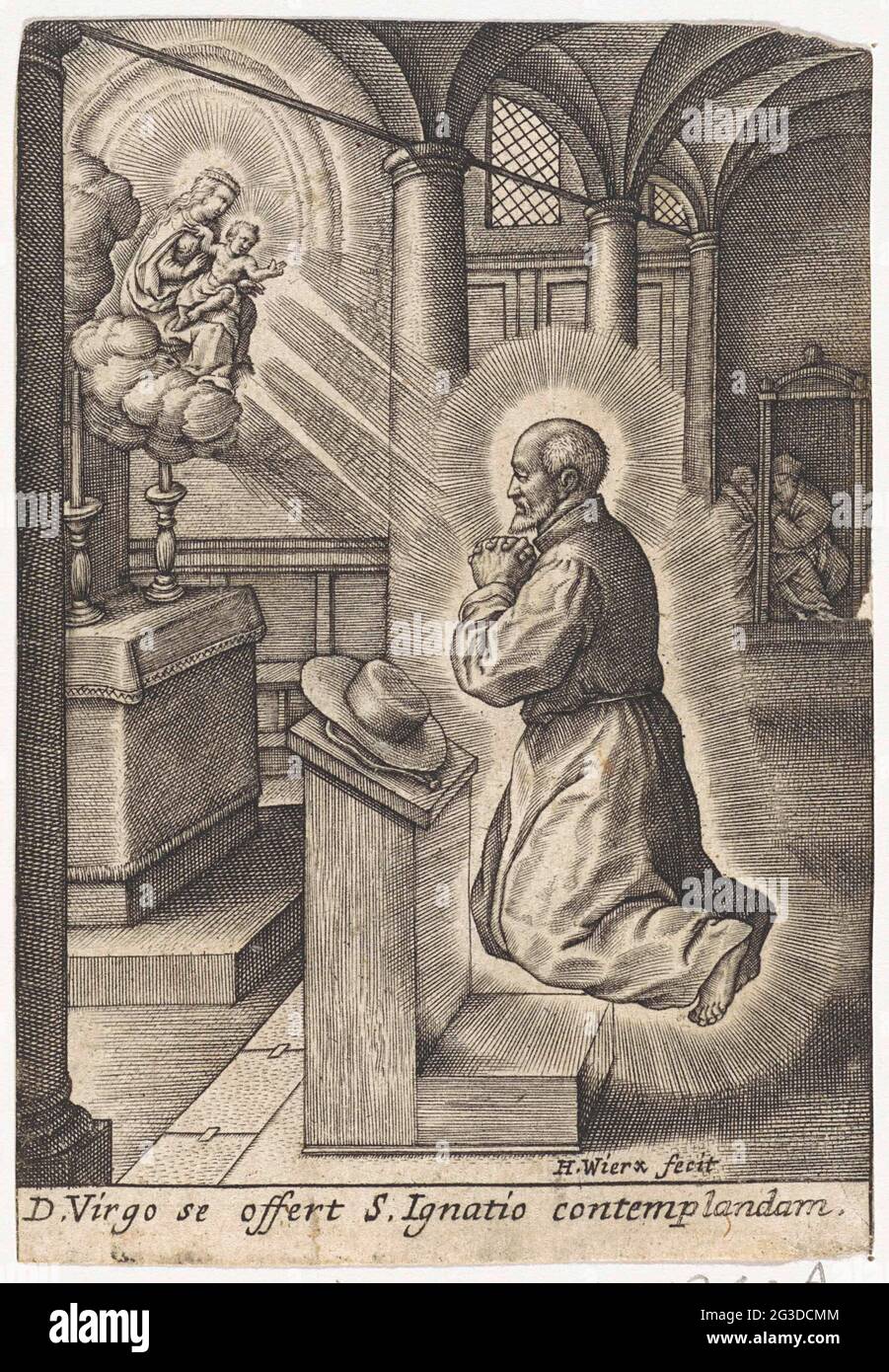 Ignatius van Loyola a une vision de Marie avec l'enfant Christ; scènes de la vie d'Ignatius de ...