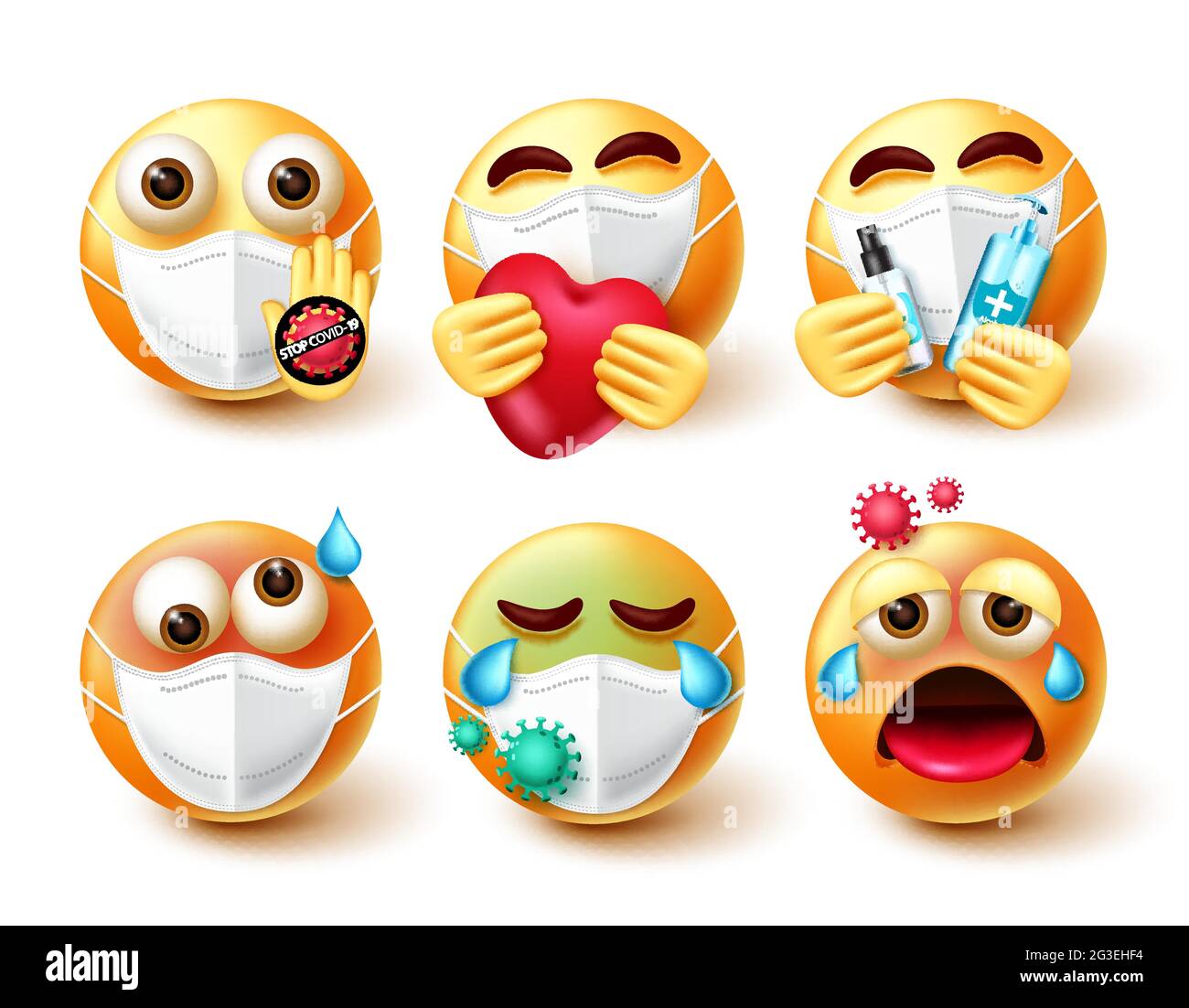 Ensemble de vecteurs d'émoticônes Covid-19. Emojis personnage 3d dans ...