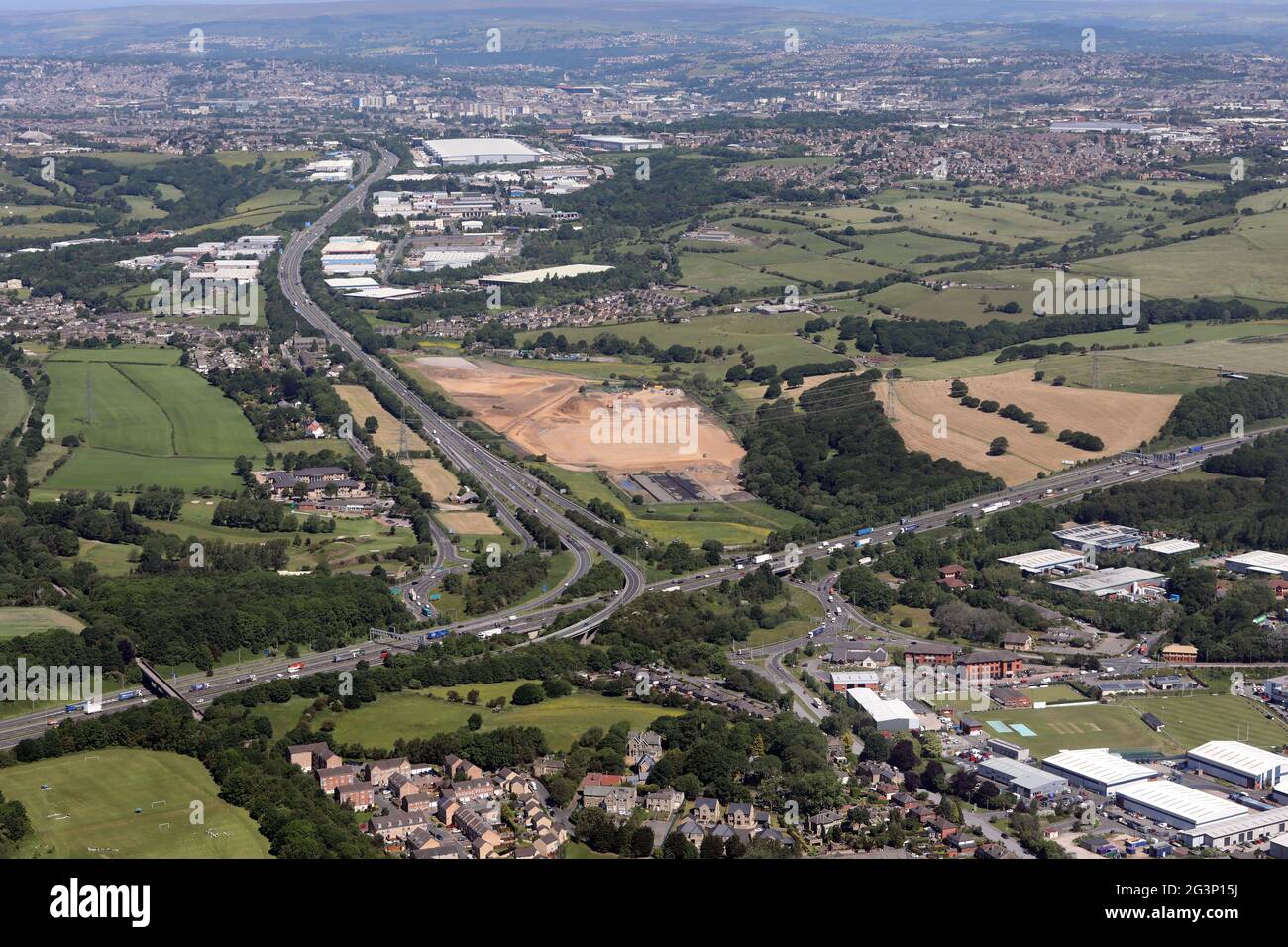 Vue aérienne de la M606 depuis Chain Bar, la sortie 26 de l'autoroute ...