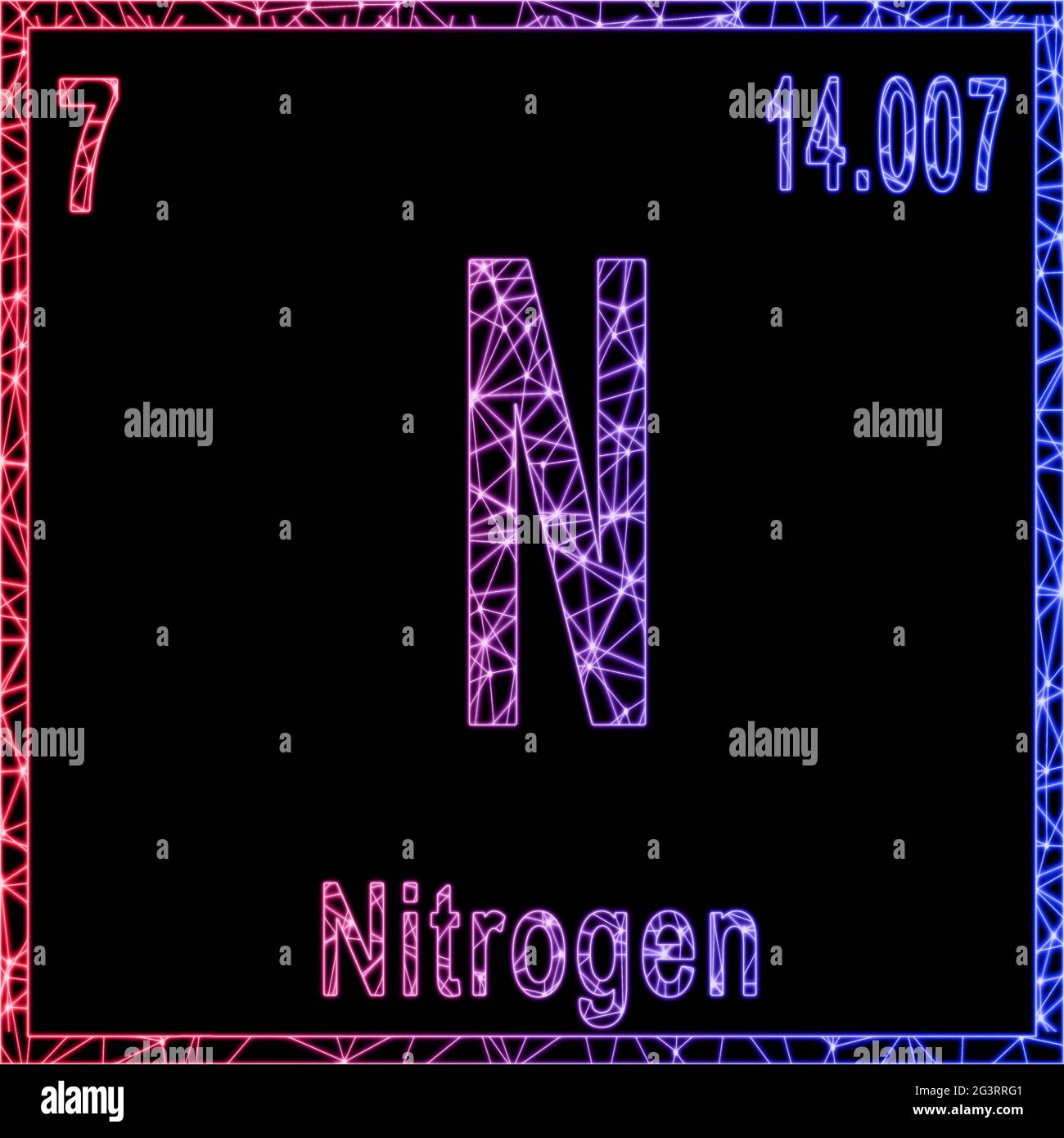 Elément chimique d'azote, signe avec numéro atomique et poids atomique ...