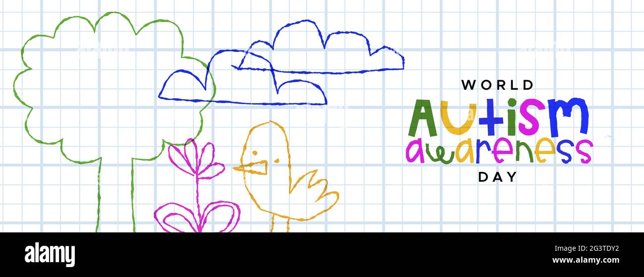 Autism Awareness Day web banner illustration de doodles puildles ...