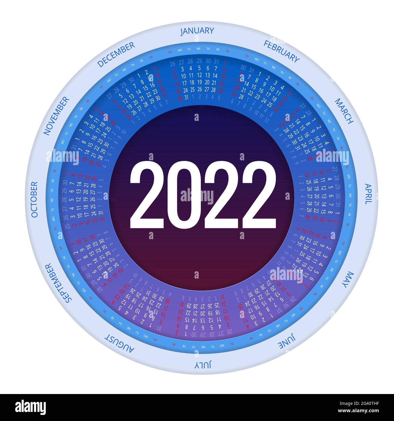 Calendrier circulaire pour 2022. Modèle de calendrier pour 2022. Modèle ...