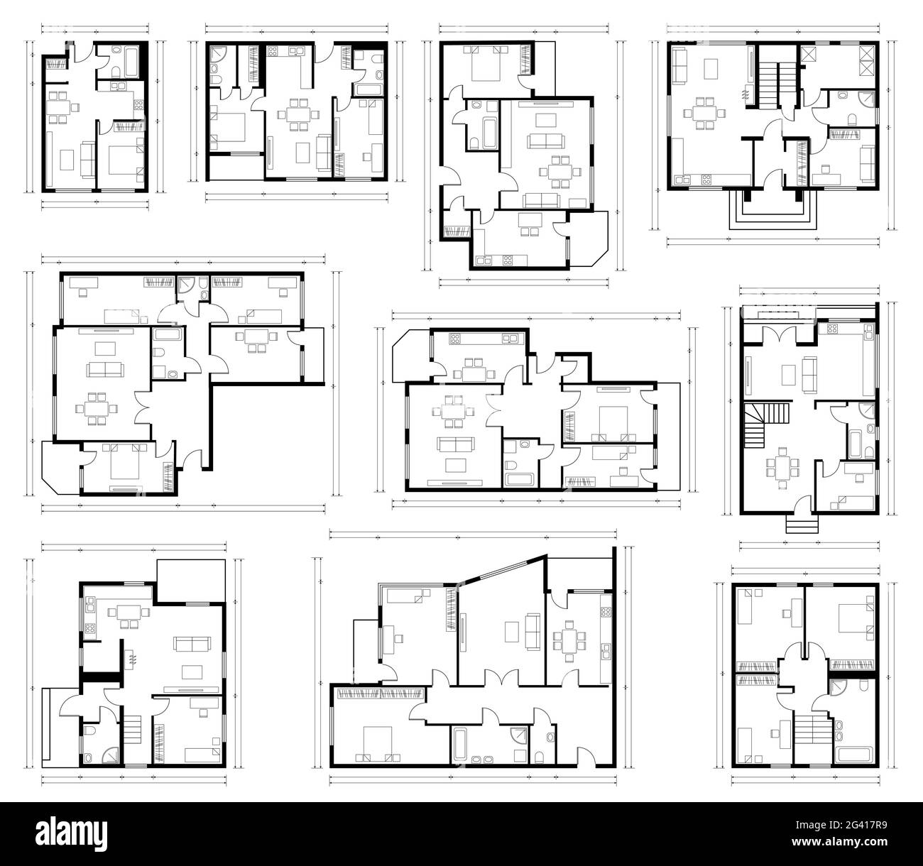 Conception de l'architecture, plan directeur. Ensemble de différents ...
