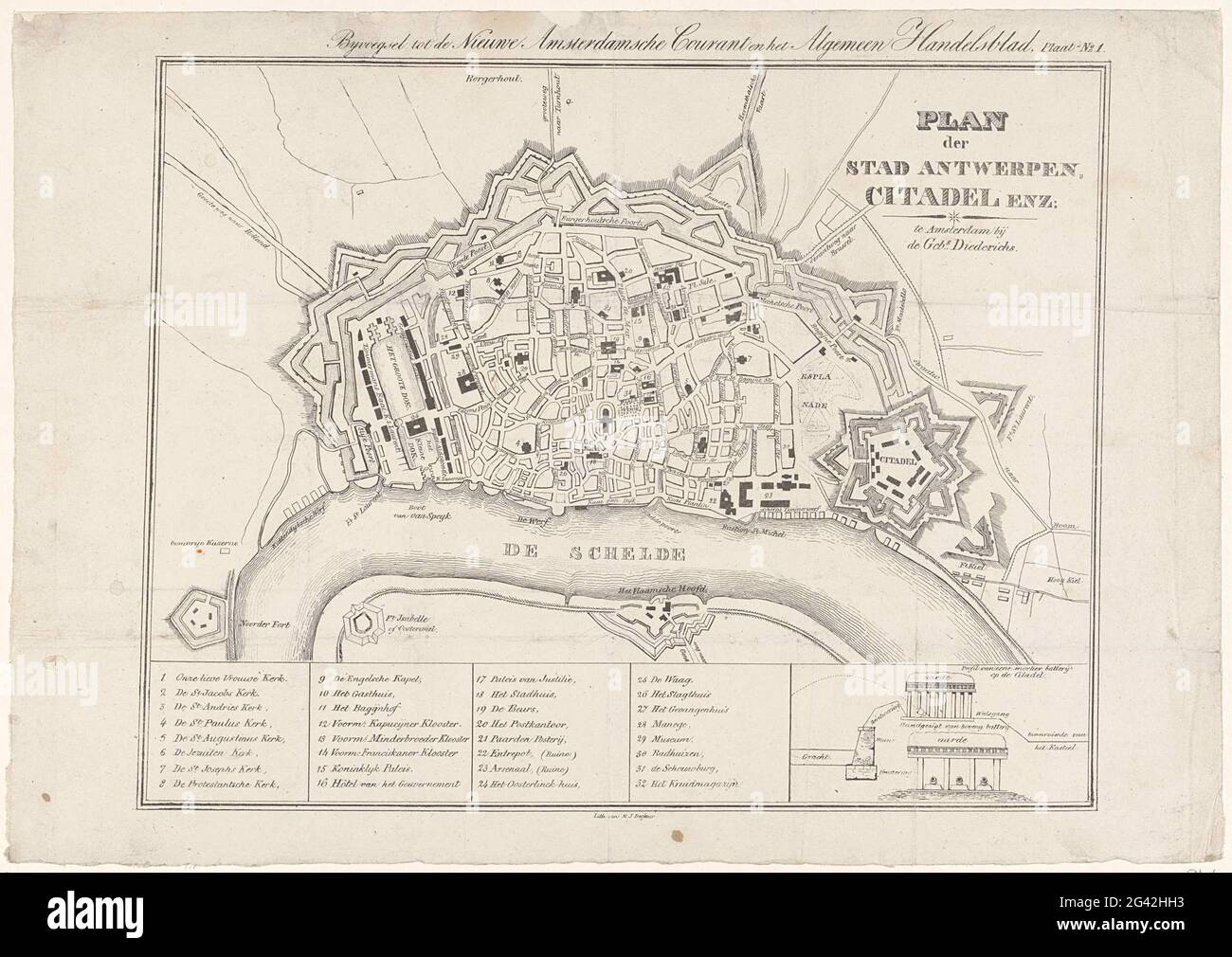 Carte d'Anvers et de la Citadelle, 1832; Plan de la ville d'Anvers ...