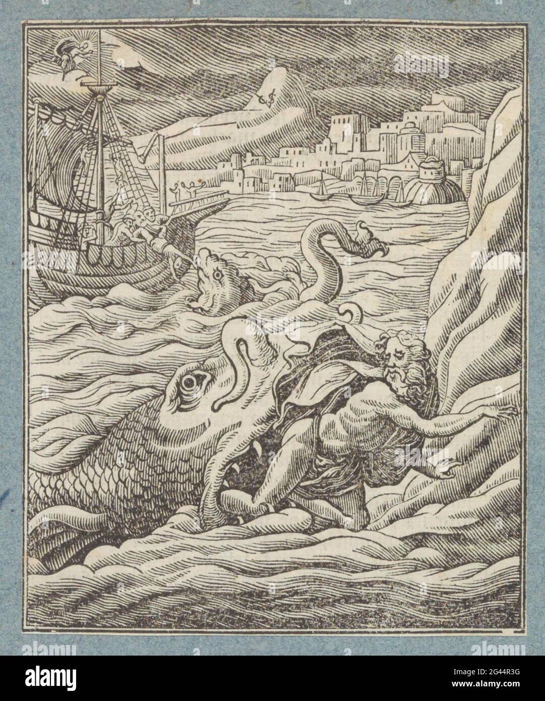Jonas et la baleine. Pendant la tempête, Jonas est jeté à la mer par ...
