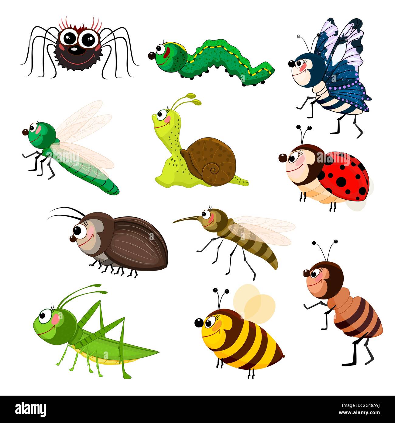 Ensemble d'insectes de dessin animé isolé sur fond blanc.insectes ...