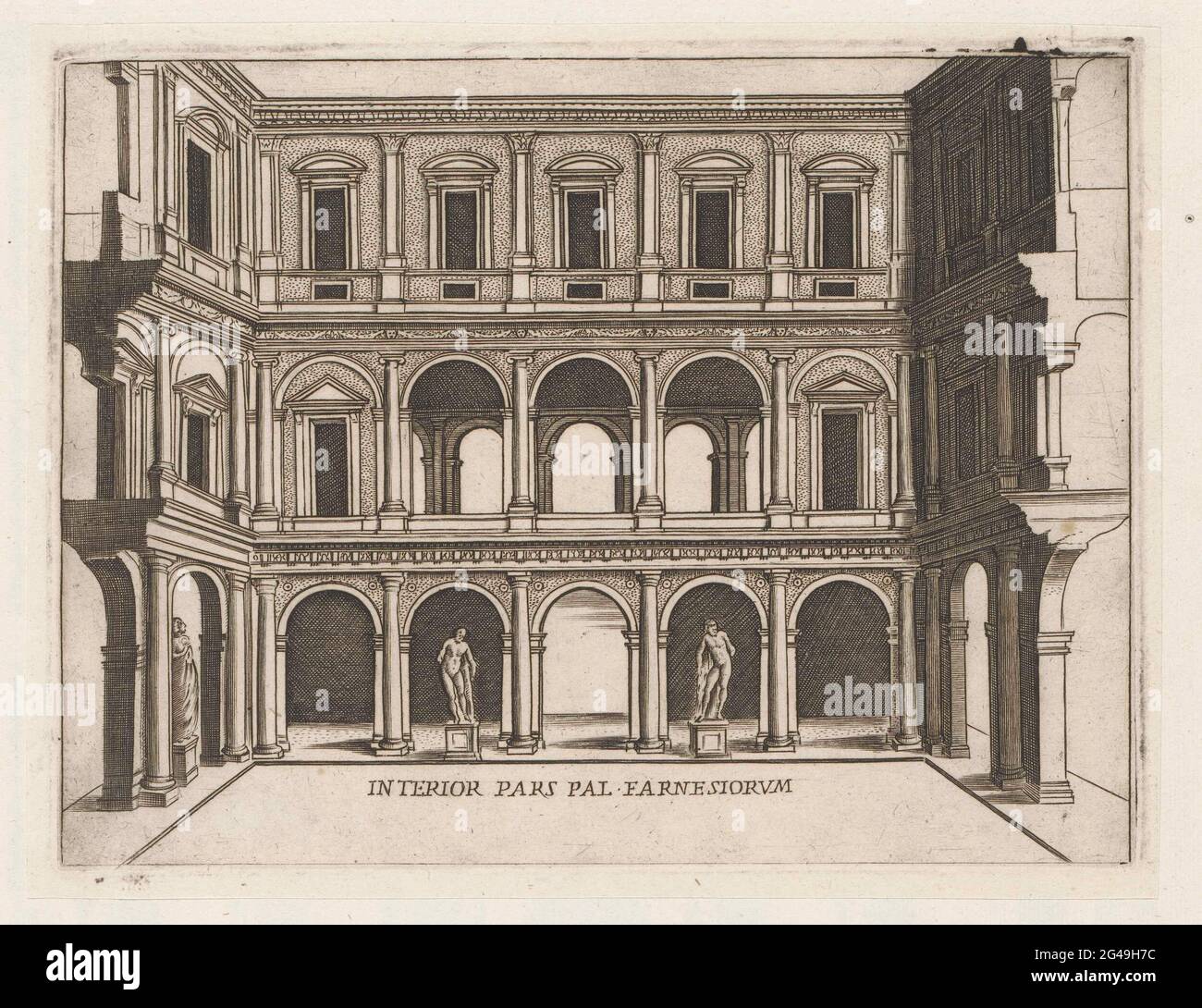 Cour du Palazzo Farnese à Rome ; intérieur Pars Pal. Farnesiorum ...