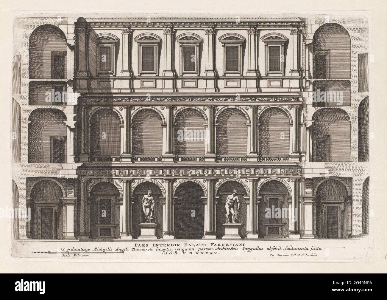 Cour du Palazzo Farnese à Rome; Pars Interior Palatii Farnesiani ...