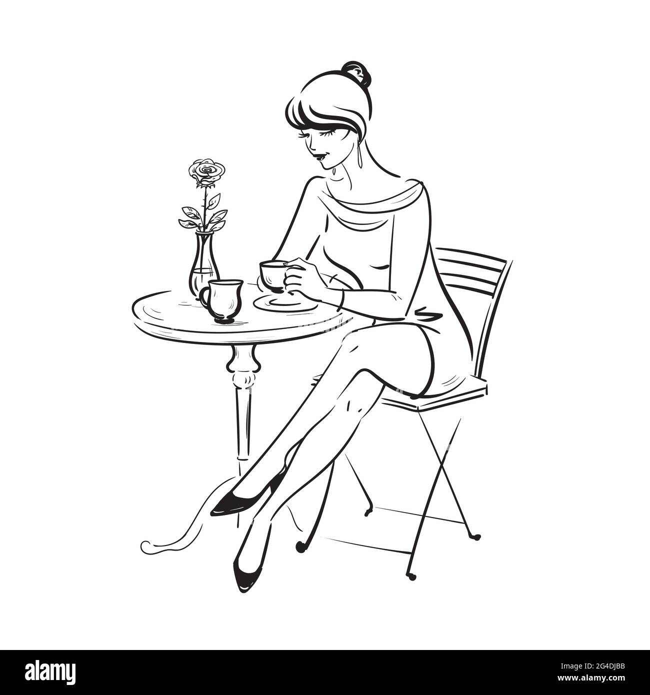 Femme café noir et blanc Banque d'images vectorielles - Alamy