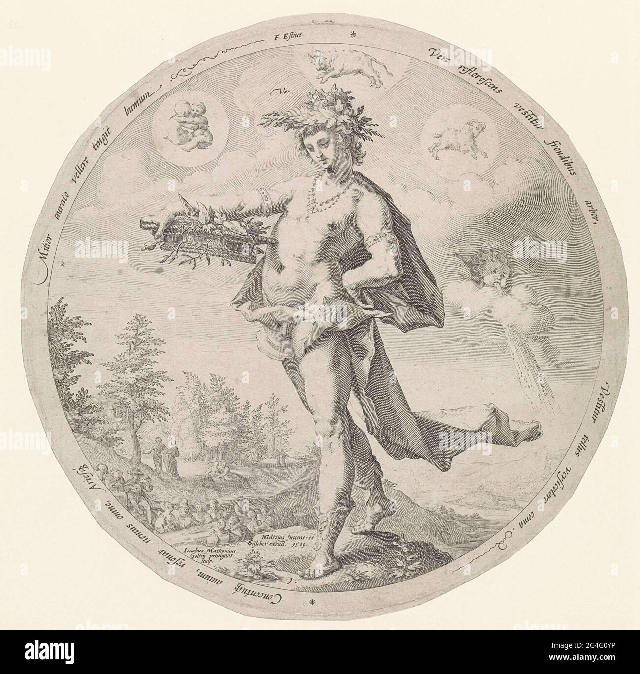 . La personnification du printemps: Une figure de femme avec des fleurs ...