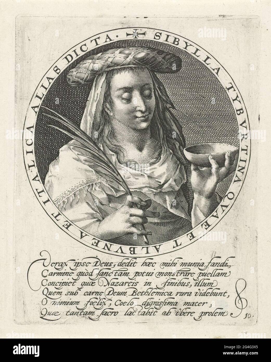 . Buste de la Sibille Tiburtine. Dans sa main gauche, elle tient une ...