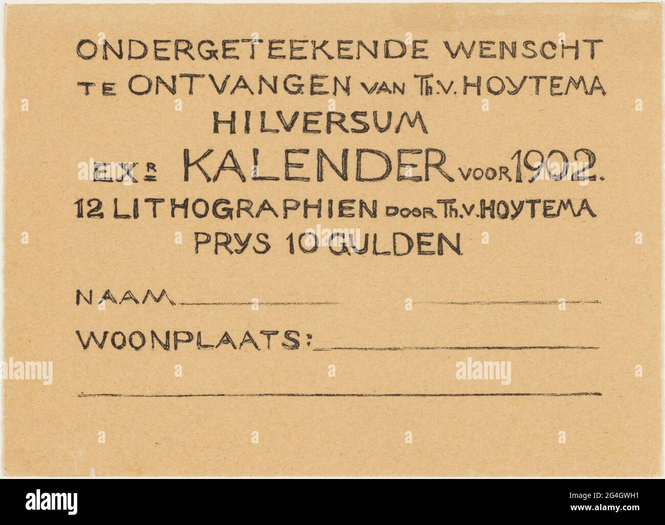 Carte de commande pour calendrier 1902. Texte sur la commande d'un ...