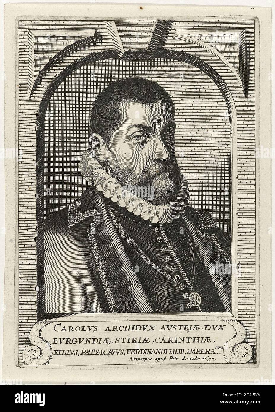 . Portrait de Karel II, il porte un ruban avec un médaillon de portrait ...