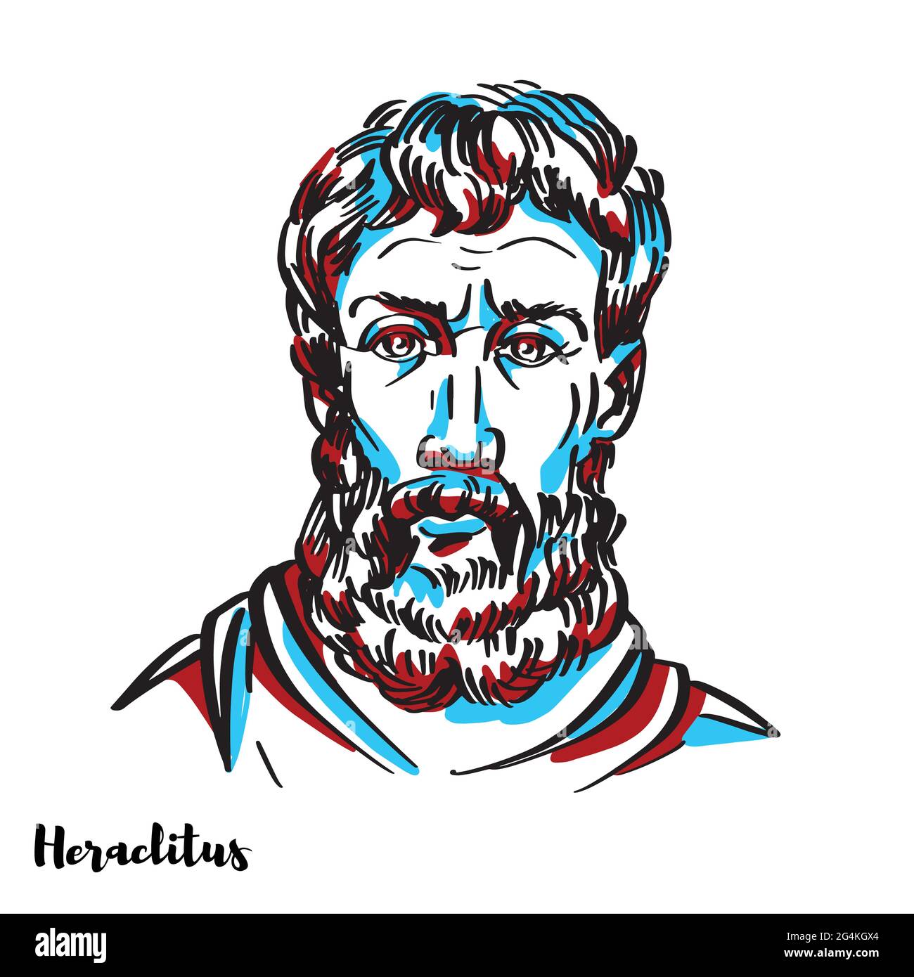 Heraclitus portrait vectoriel gravé avec contours d'encre sur fond ...