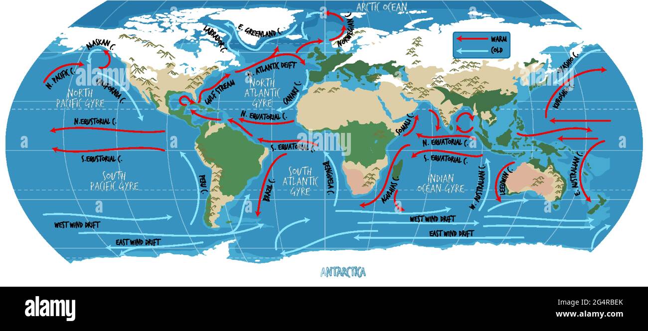 La carte du monde actuel de l'océan avec les noms d'illustration Image ...