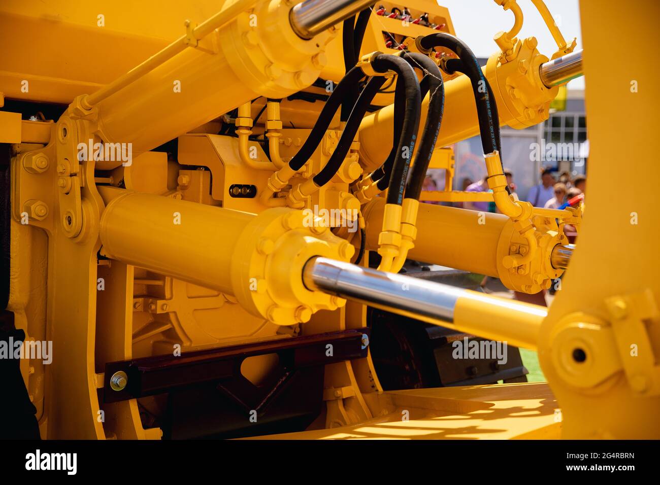 Gros plan piston de cylindre pneumatique pour benne basculante à ...
