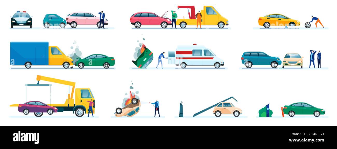 Accidents de voiture. Transport endommagé ou accidenté, collision de ...