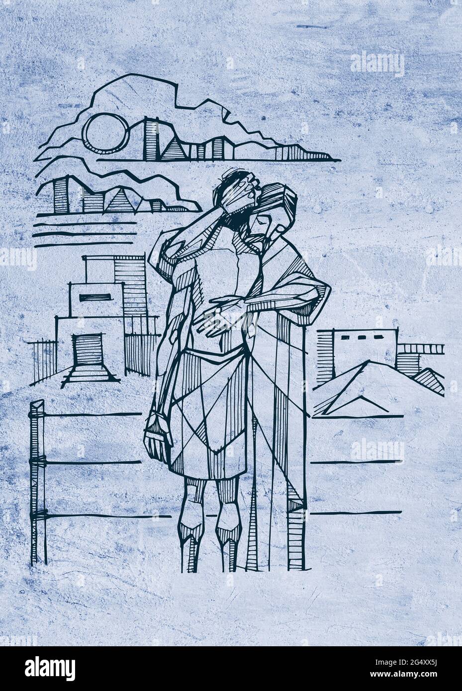 Illustration ou dessin à la main du parabole biblique chrétien du fils ...