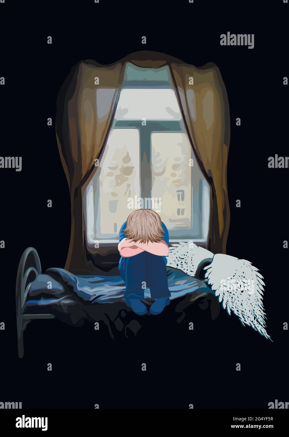 Ange noir triste Banque d'images vectorielles - Alamy