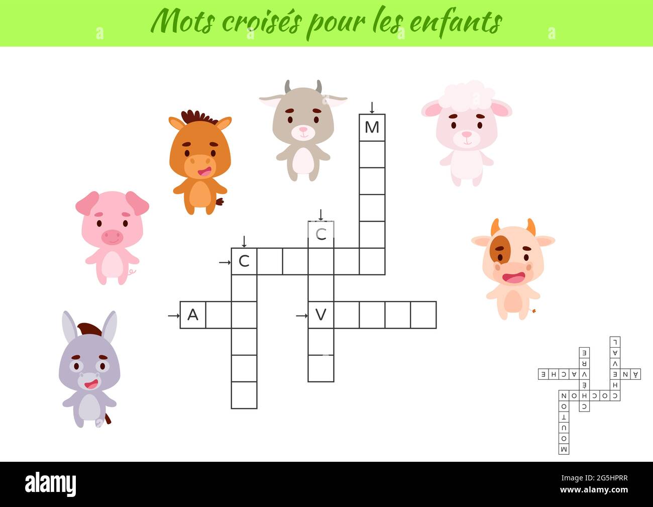 Mots croisés pour les enfants en français avec des images d'animaux ...
