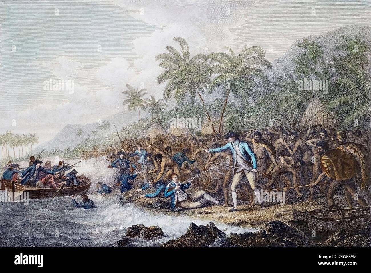La mort du capitaine James Cook à Kealakekua Bay, Hawaï, le 17 février ...