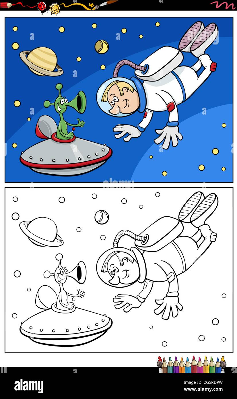 Illustration de personnages astronautes et extraterrestres dans la page ... Illustration de personnages astronautes et extraterrestres dans la page ...