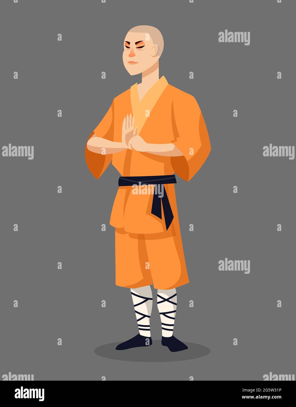 Moine de Shaolin debout. Personnage masculin de style dessin animé ...