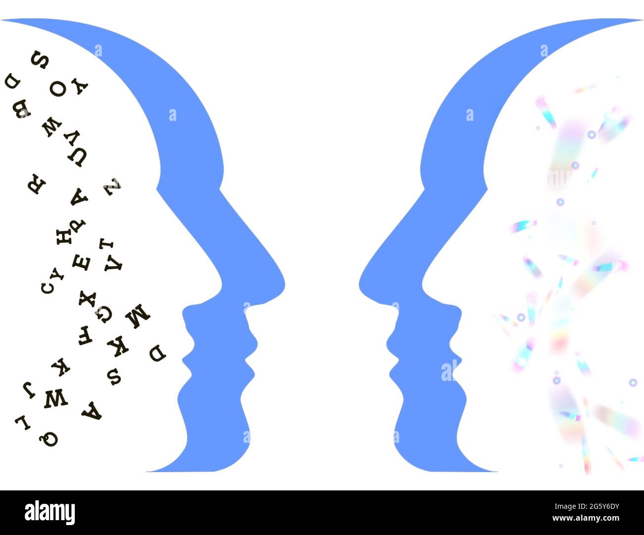 Arrière-plan conceptuel avec silhouette de la tête humaine et pensées ...
