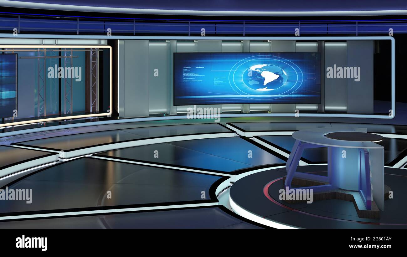 Kit de nouvelles Virtual TV Studio. Arrière-plan de l'écran vert. Rendu ...