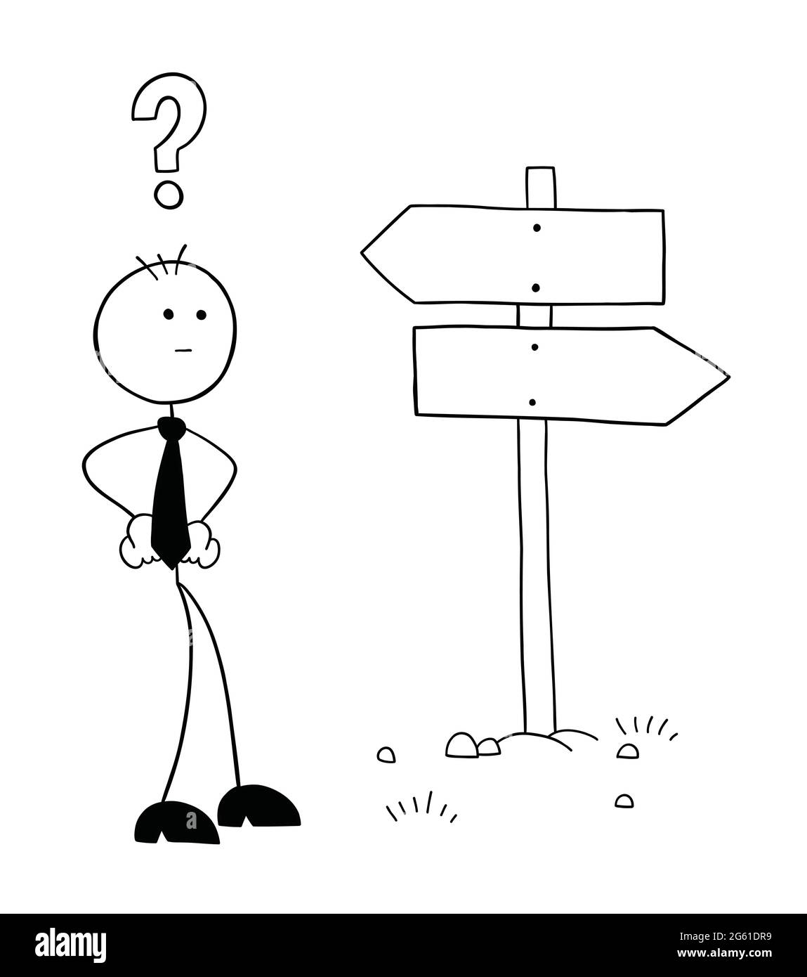 Stickman homme d'affaires personnage devant le panneau de route et de ...