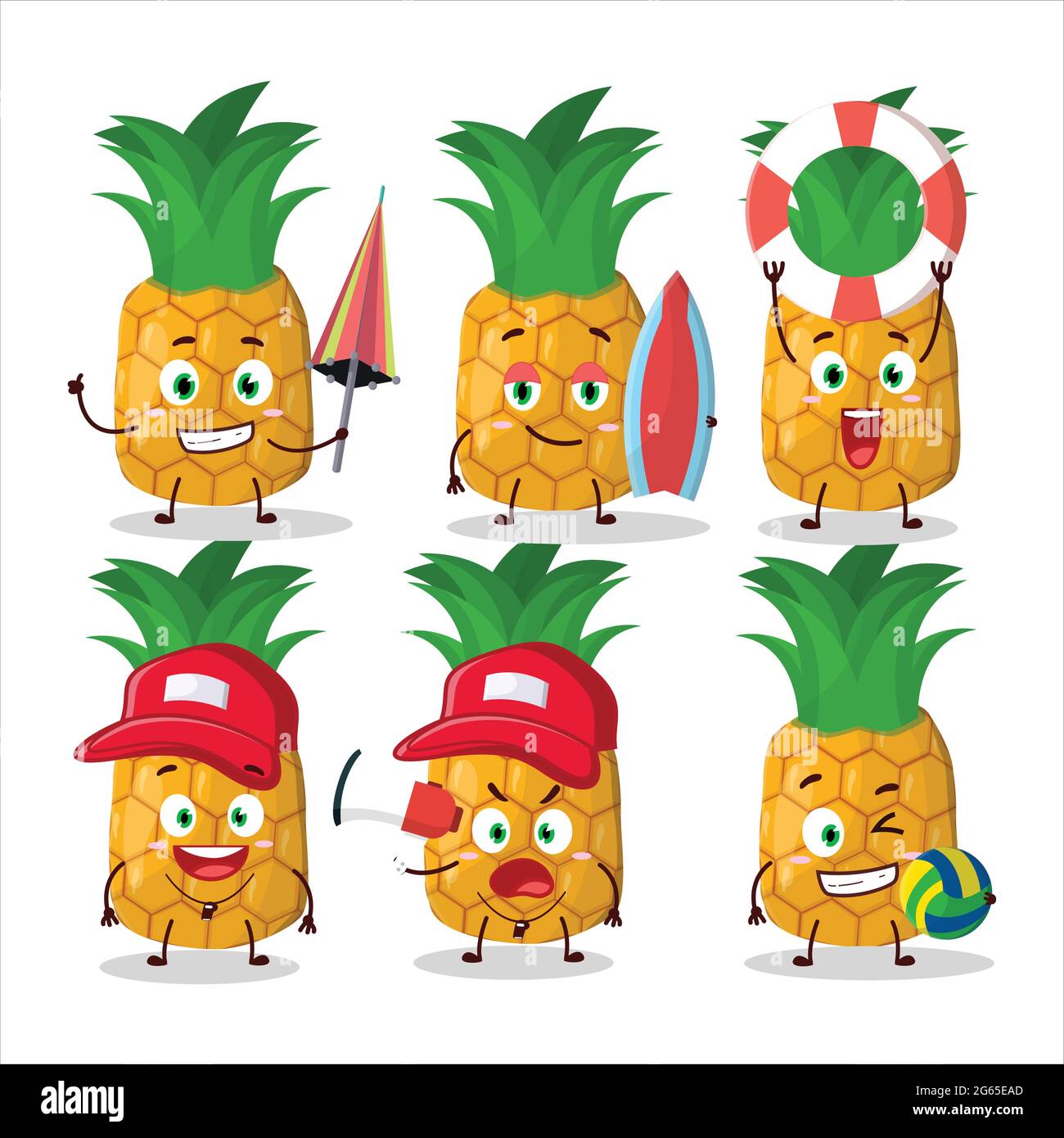Joyeux personnage de dessin animé ananas jouant sur une plage ...