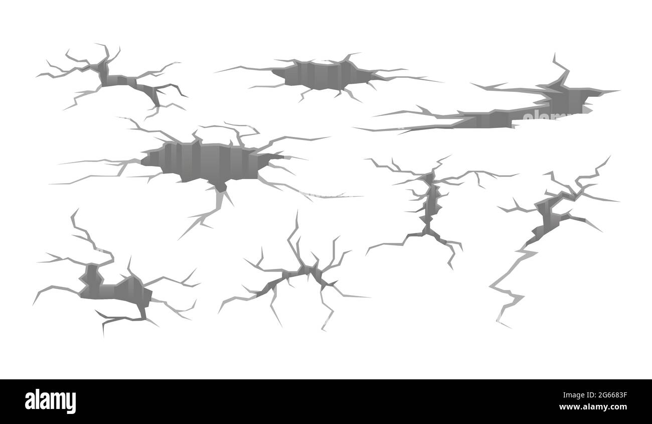 Ensemble de différentes fissures profondes sur la surface de dessin ...