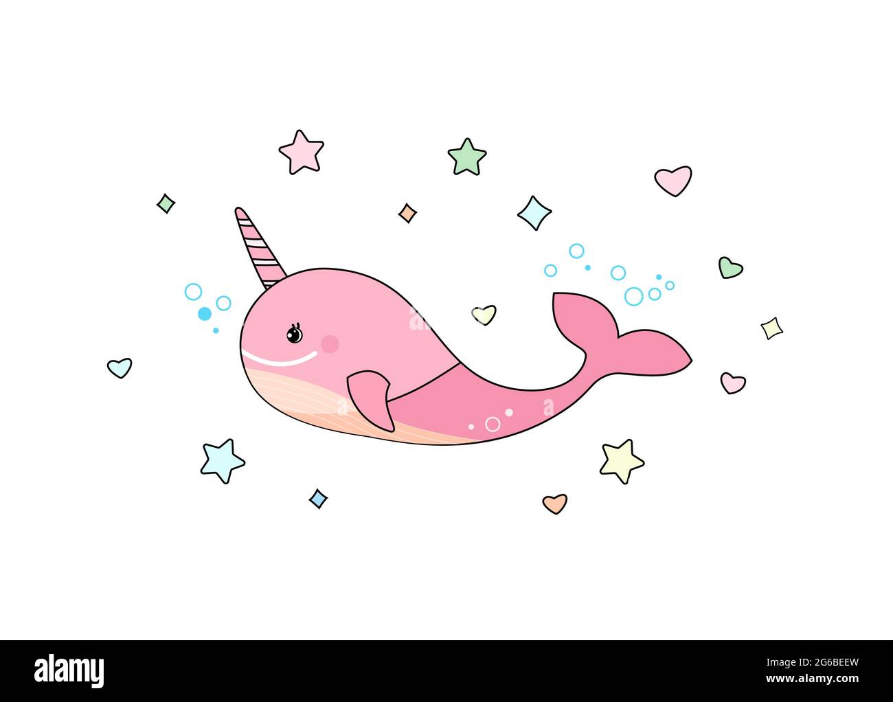 Enfants vectoriels illustration d'une baleine rose avec une corne ...