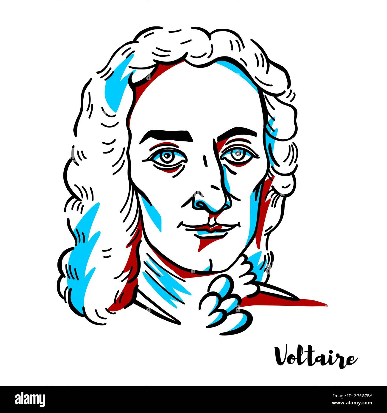 Portrait vectoriel gravé Voltaire avec contours encreurs. Écrivain ...