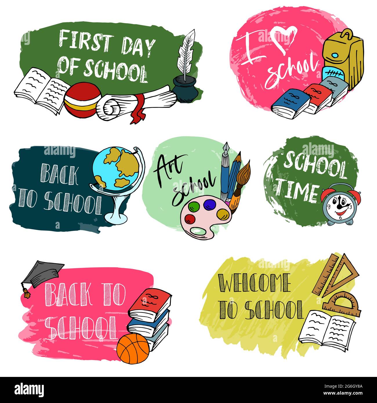 Ensemble d'étiquettes de la rentrée des classes. Emblème typographique ...